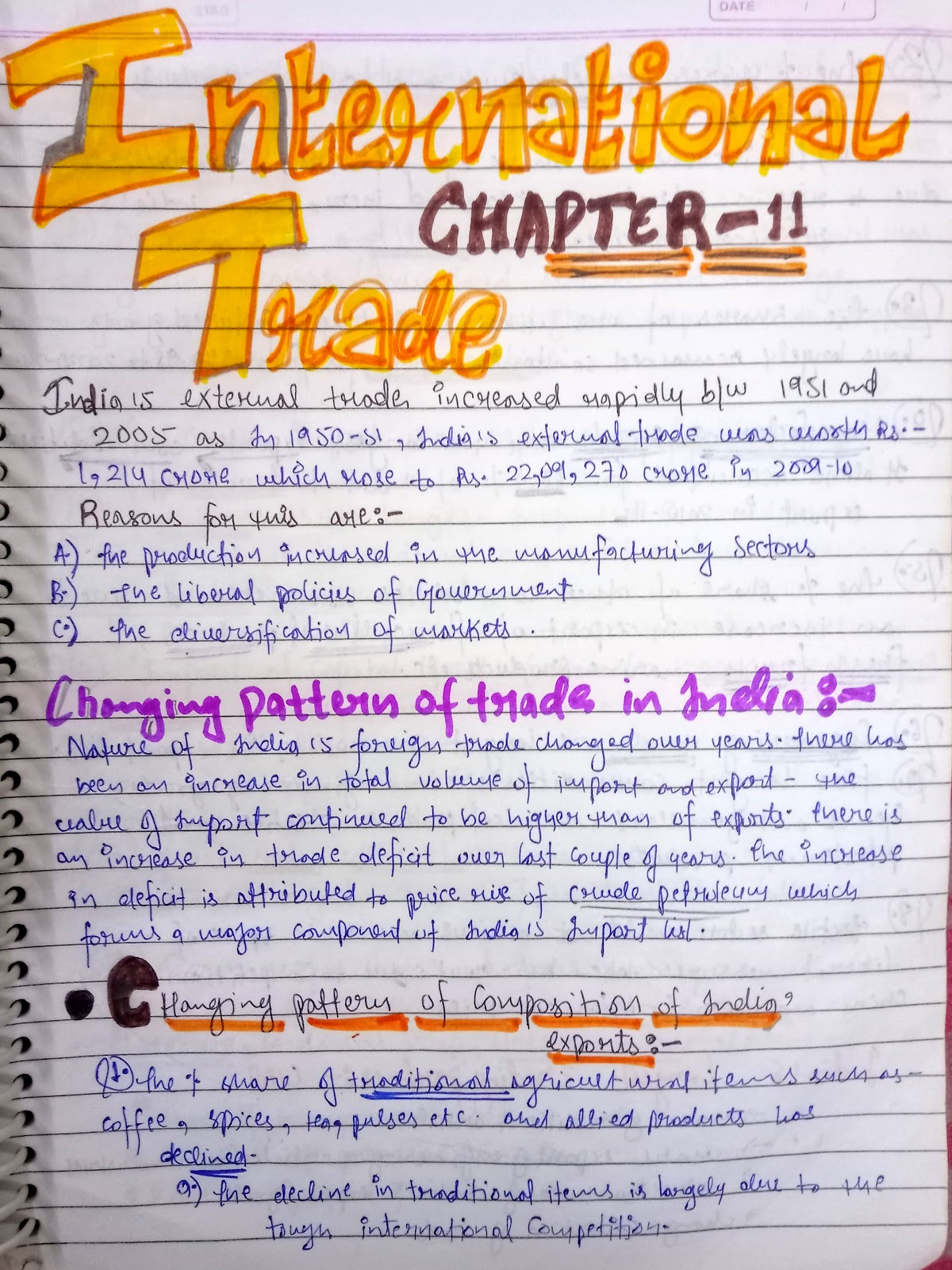 Handwritten Notes of International Trade -[geography] class 12th ...