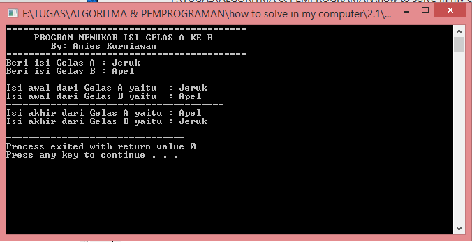 Program Menukar 2 Isi Gelas Dengan C