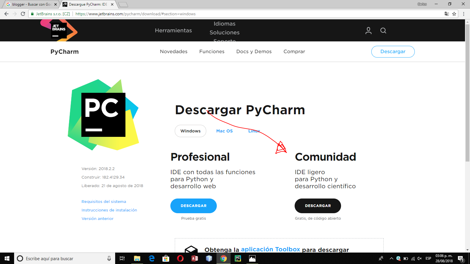 Instalacion de Pycharm