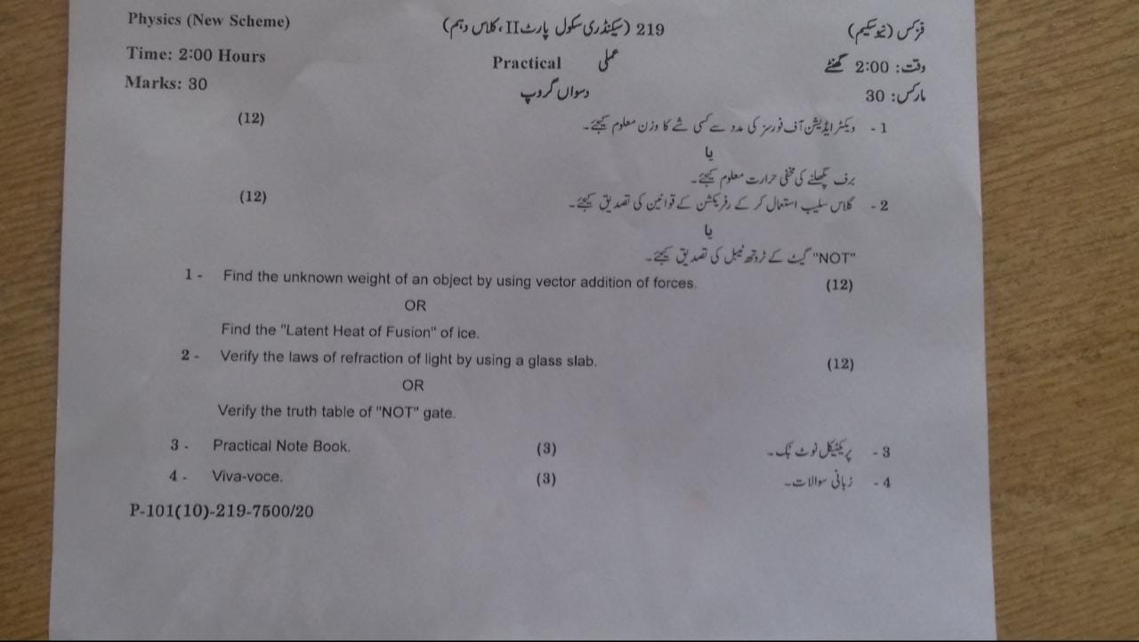 Practical 9th 10th Physics Question Paper Marking Scheme ~ Sadaqat Academy