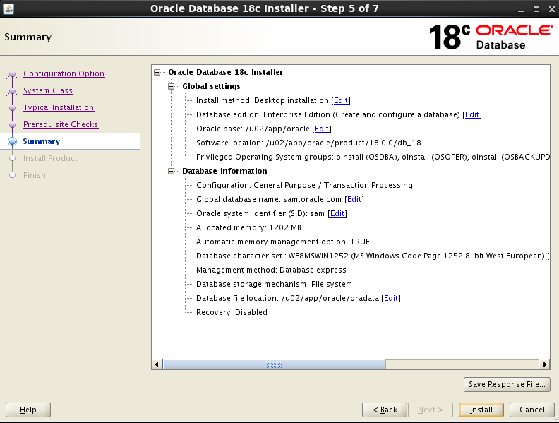 Installation of Oracle database 18C