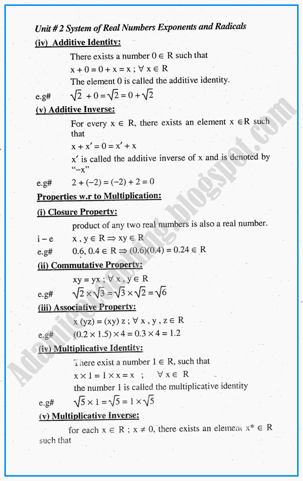 Adamjee Coaching: System of Real Numbers, Exponents and Radicals ...