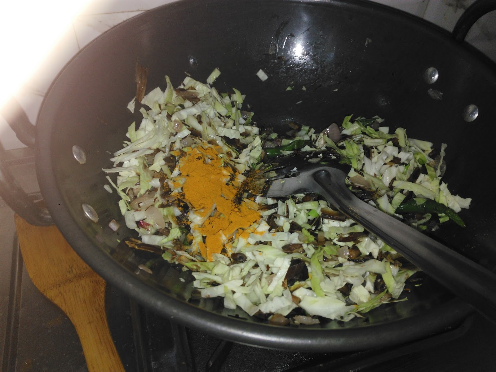 Mix well then add tumeric powder,chilly powder,,cooked channa dhaal ...