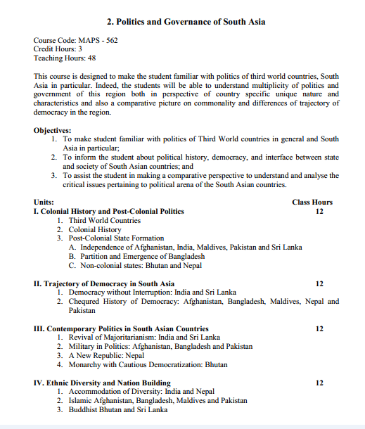 Third Semester Course Syllabus of Master Degree Political Science (TU)