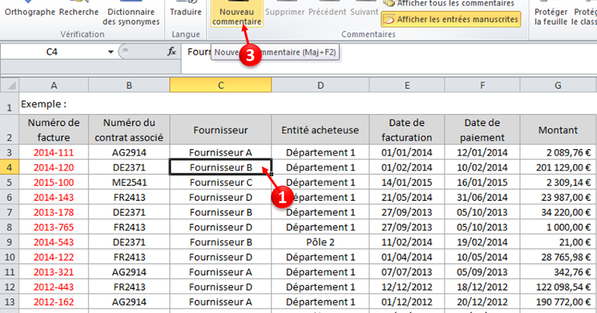 Comment mettre des commentaires dans des cellules - Compétences Excel