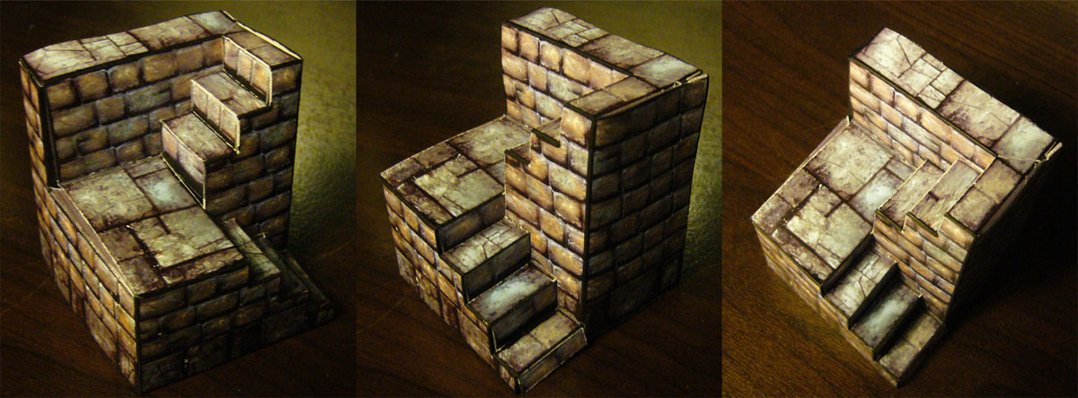 Fantasy Paper Miniature Models: Foldable stairs, doors and dungeon walls