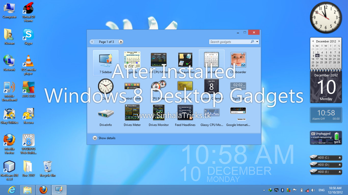 Windows 7 Desktop Gadget, Windows 8 වලටත්