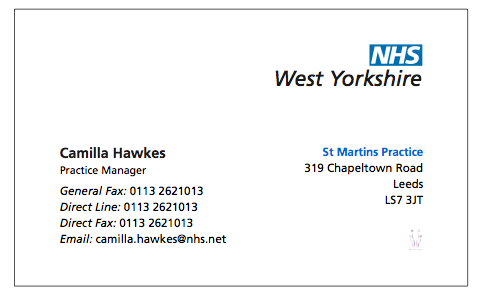 Final Major Project: NHS - Business Cards