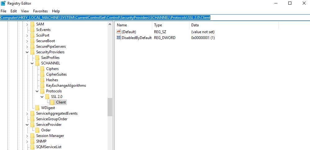 disabling SSL in windows