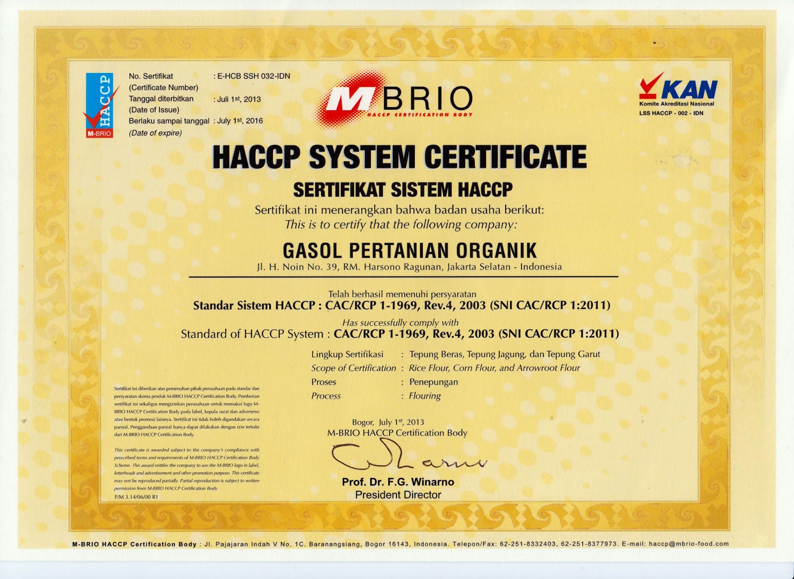 GASOL PERTANIAN ORGANIK: Sertifikat HACCP - Jaminan Keamanan Pangan ...