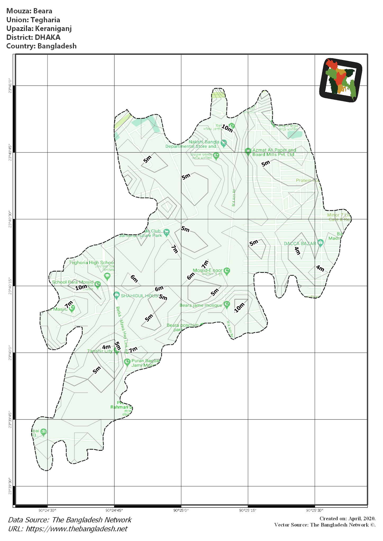 Map of Beara Mouza, Keraniganj, Dhaka