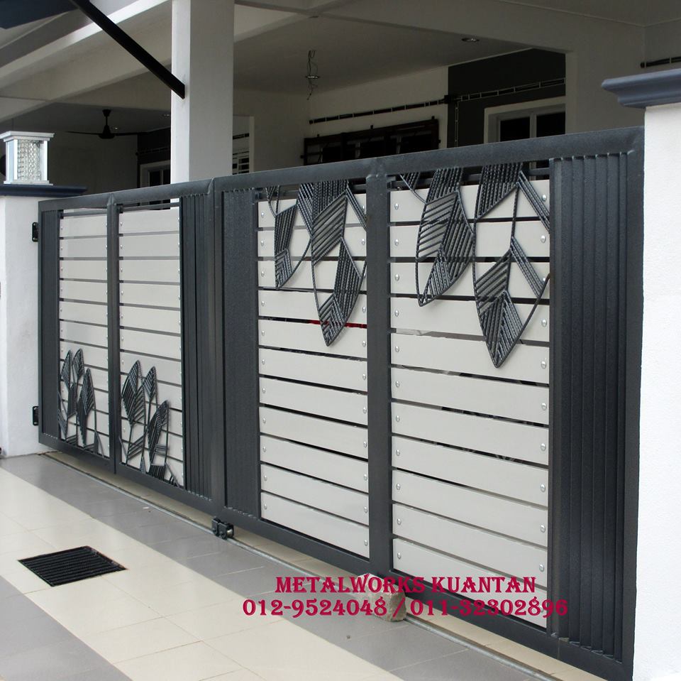 Pintu Pagar Powder Coat Dengan Panel Aluminium Putih