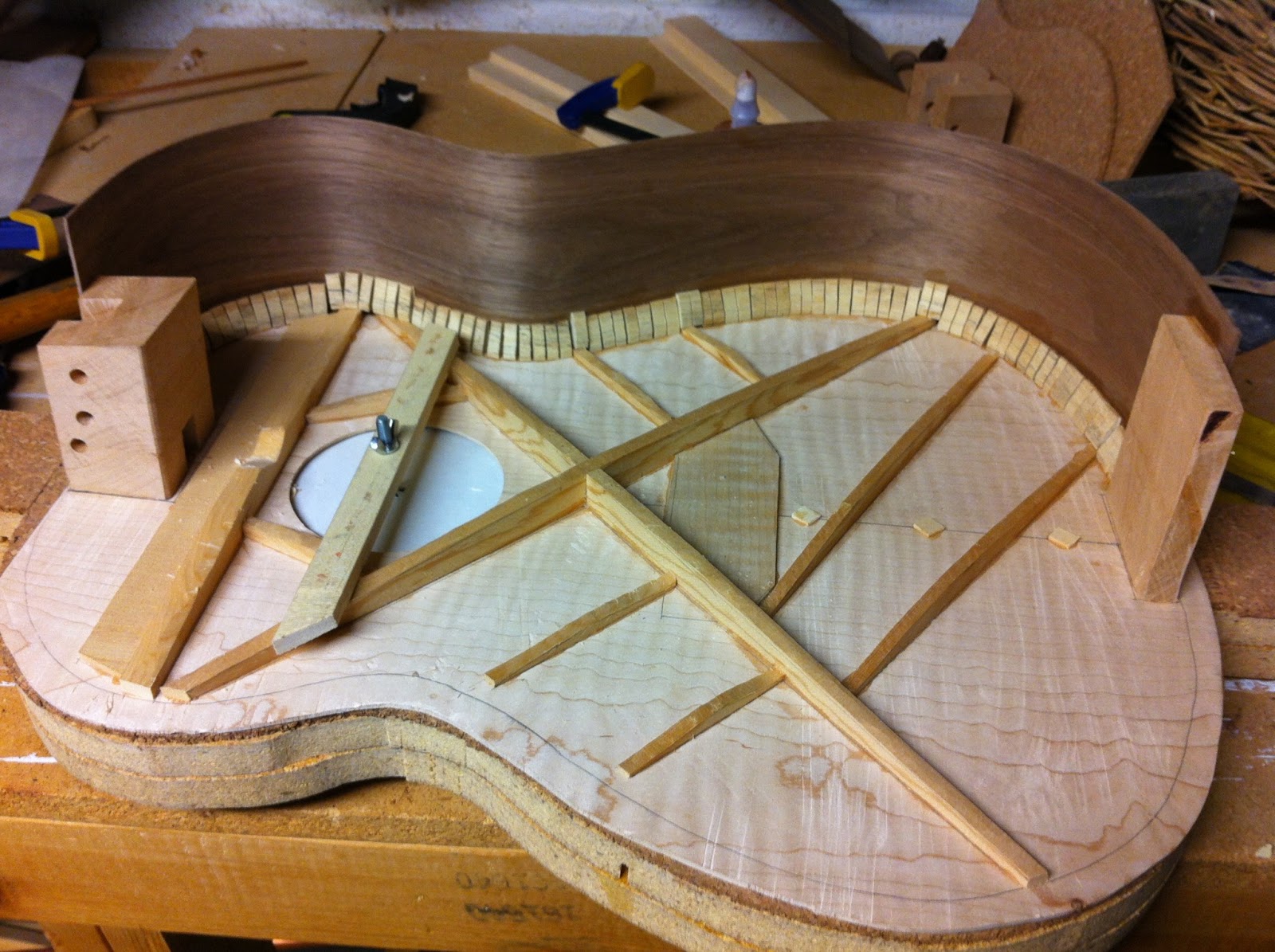 Making an acoustic guitar: Gluing the Side to the Front Soundboard