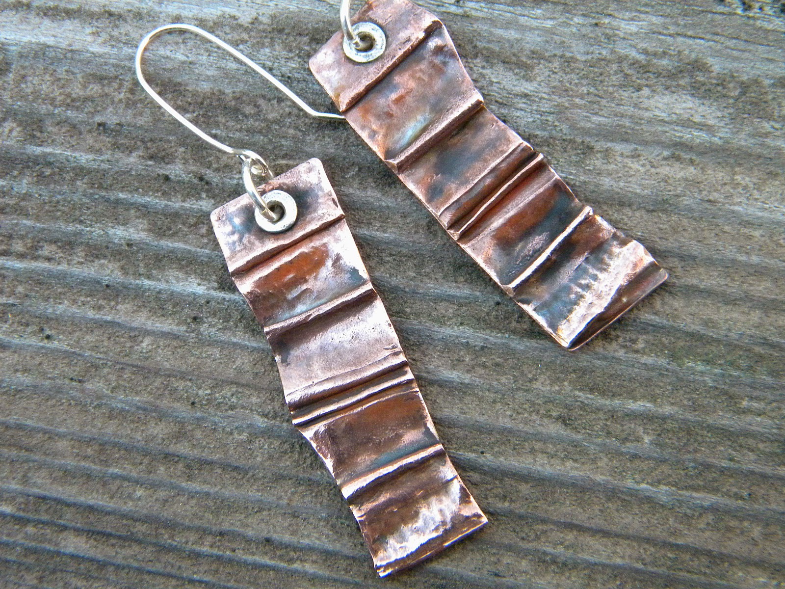 Cake and Jewelry: Fold formed copper with a heat patina