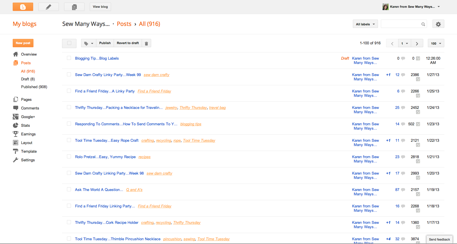 Sew Many Ways...: Blogging Tip...Adding Blog Labels