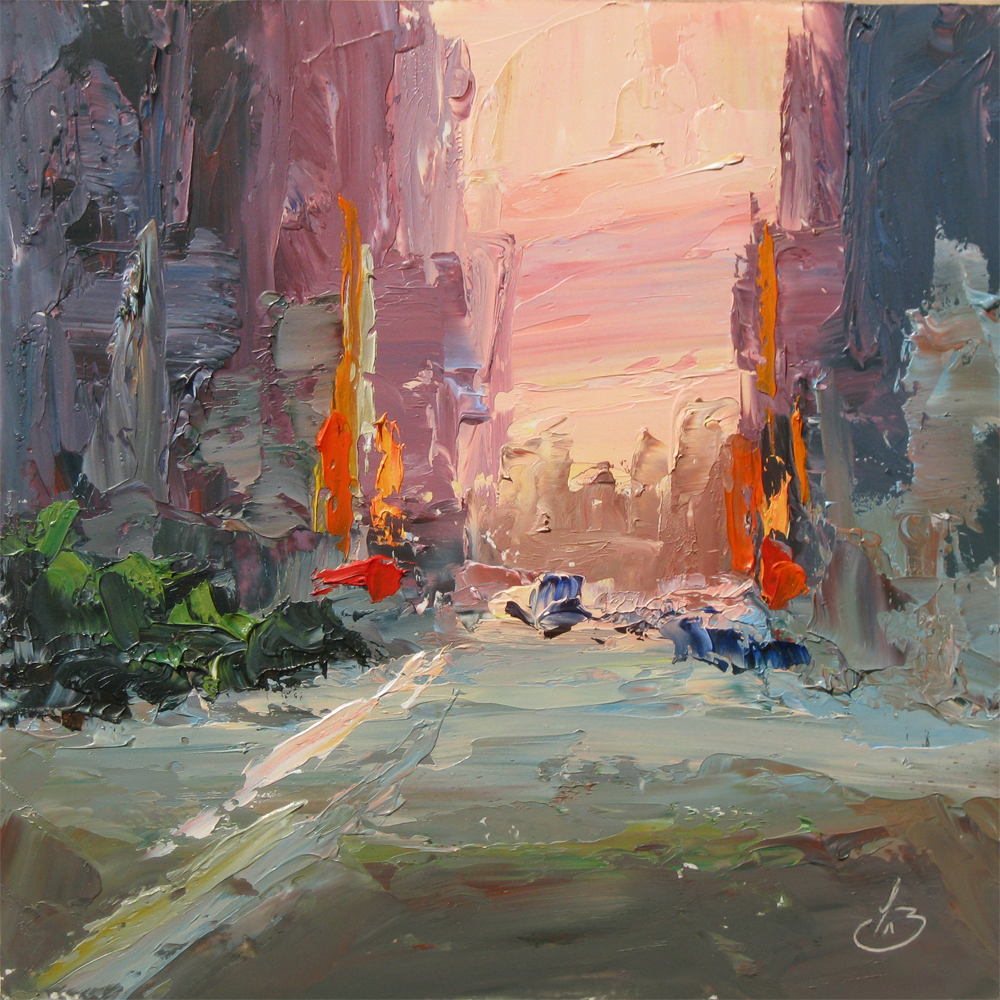 TOM BROWN FINE ART: $1 AUCTION, COLORFUL URBAN SCENE, CITY by TOM BROWN