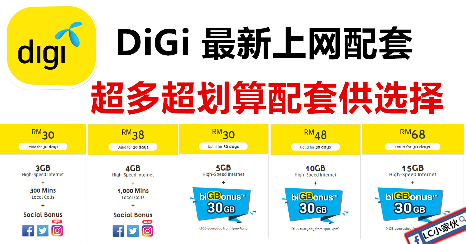 DiGi Prepaid 最新上网配套列表