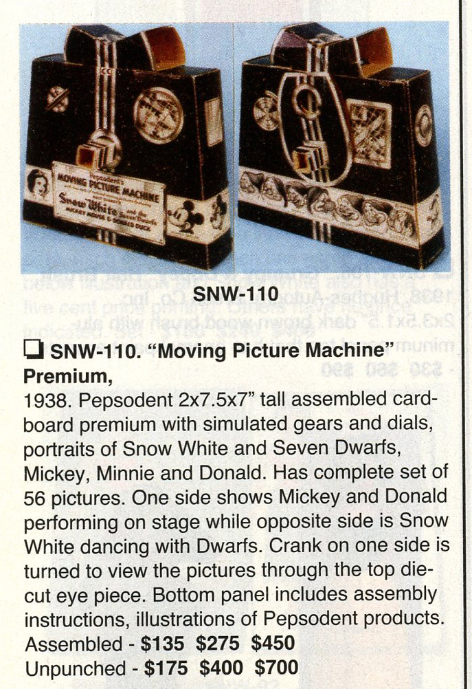 Filmic Light - Snow White Archive: 1938 Pepsodent Moving Picture Machine