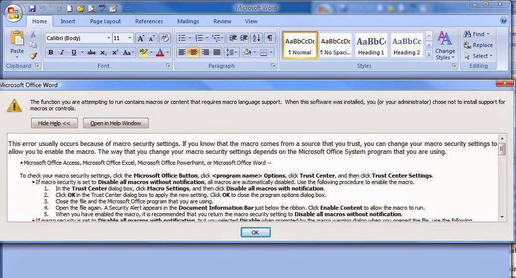 Cara Menghilangkan Error Macro Setting di Microsoft Word 2010