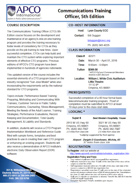 Kansas APCO News: Communications Training Officer Course