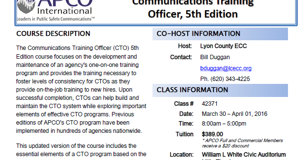 Kansas APCO News: Communications Training Officer Course