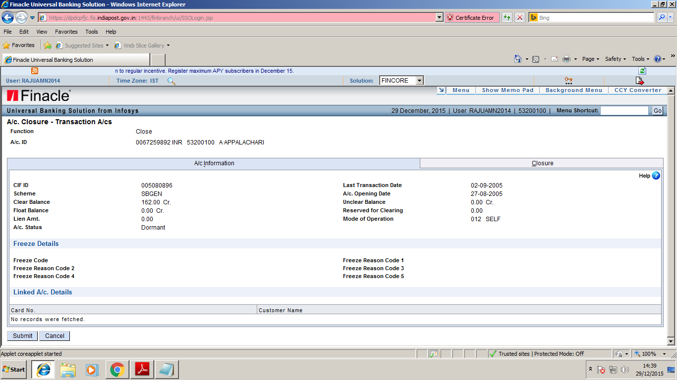 Claim closure procedure for any type of account in DOP Finacle ...