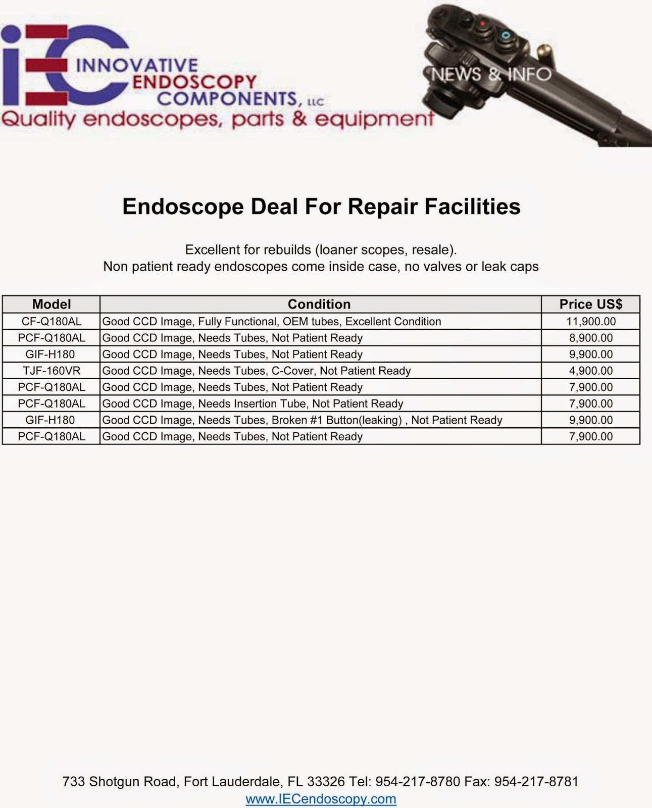 IEC Innovative Endoscopy Components: Endoscope Deal for Repair Facilities