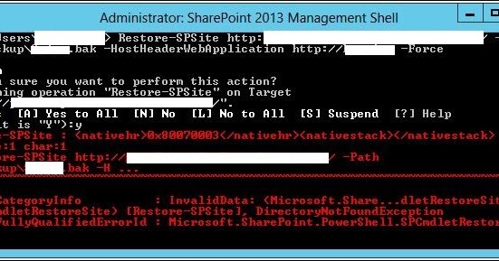 Sharepoint Findings Restore Spsite Error 0x80070003 Solution