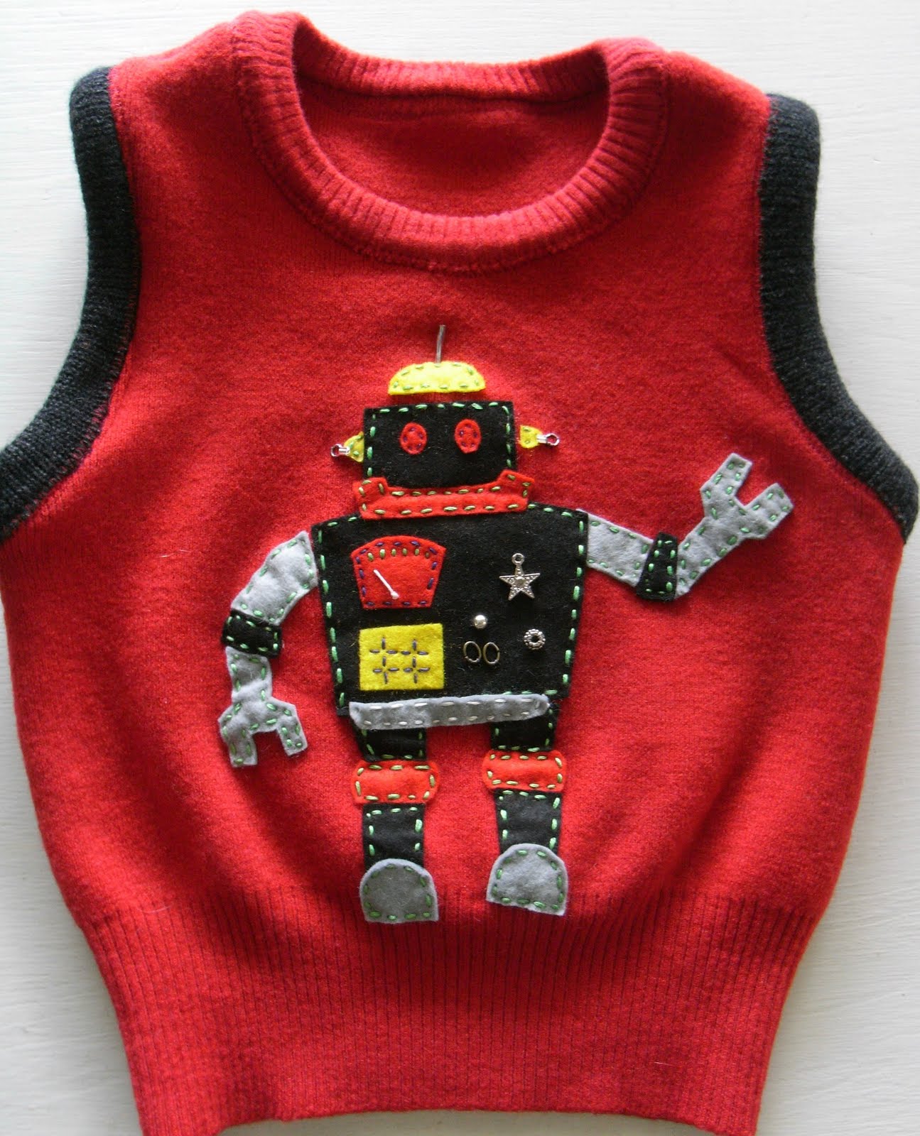 Refashion Co-op: Ladies jumper to boy's robot vest