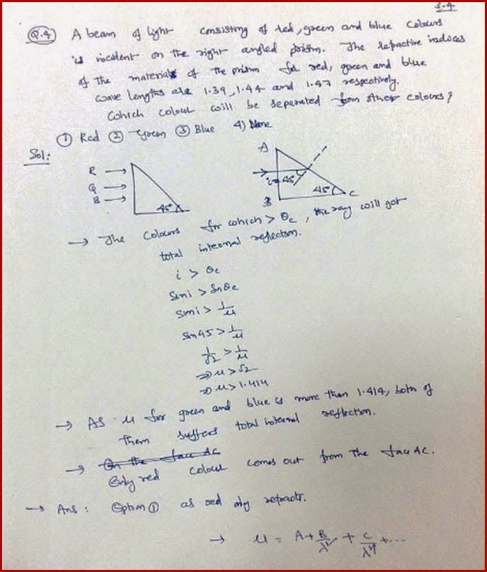Problems And Solutions On Critical Angle And Total Internal Reflection
