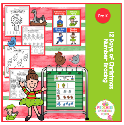 12 Days of Christmas Number Tracing and Coloring Sheets ~ Preschool ...