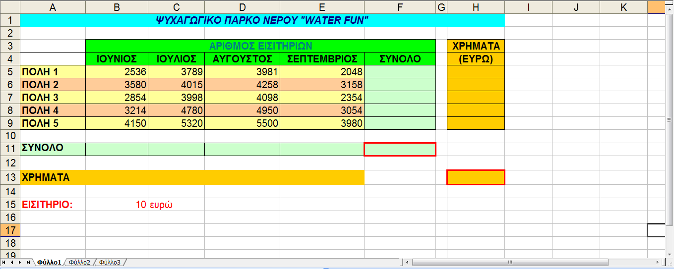 ΤΠΕ ΣΤ΄ ΔΗΜΟΤΙΚΟΥ: Excel - Δραστηριότητα 6