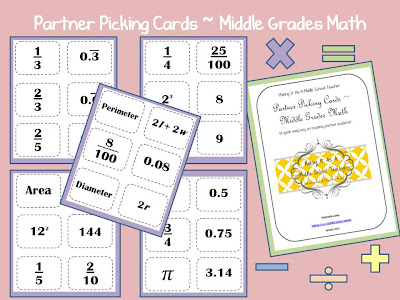 Classroom Freebies Too: Middle Grade Math Partner Picking/Matching Cards