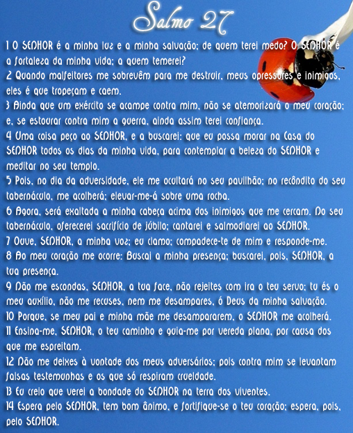 A Menina dos olhos de Deus......♥: Salmos 27!