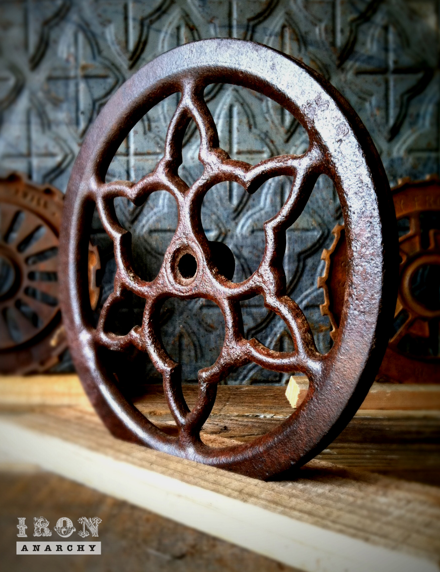 Ornate Antique Sewing Machine Wheel Sculpture