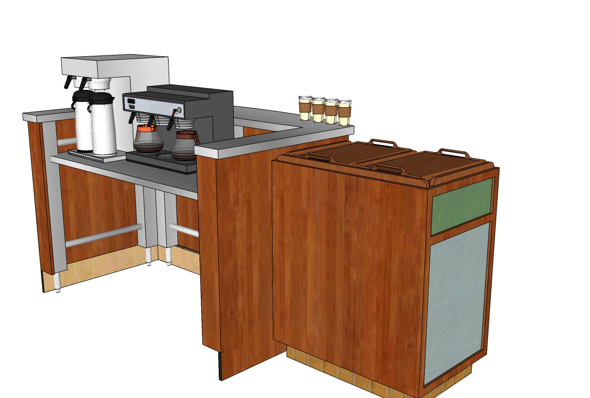 ภาพ3Dโต๊ะเคาร์เตอร์ชงกาแฟสำหรับร้านcoffeeshop - Graphic Cad Draiwng