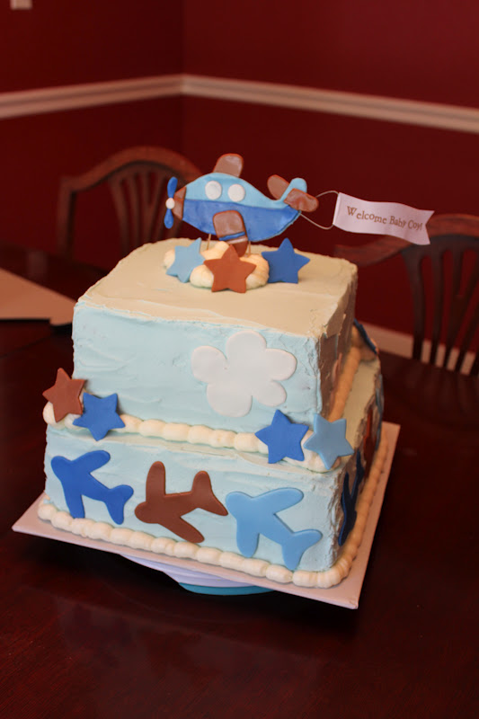 A Blissful Bash: Brown and blue airplane cake