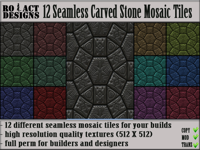 Ro!Act Designs: Ro!Act Designs 12 Carved Stone Mosaic Tile Textures