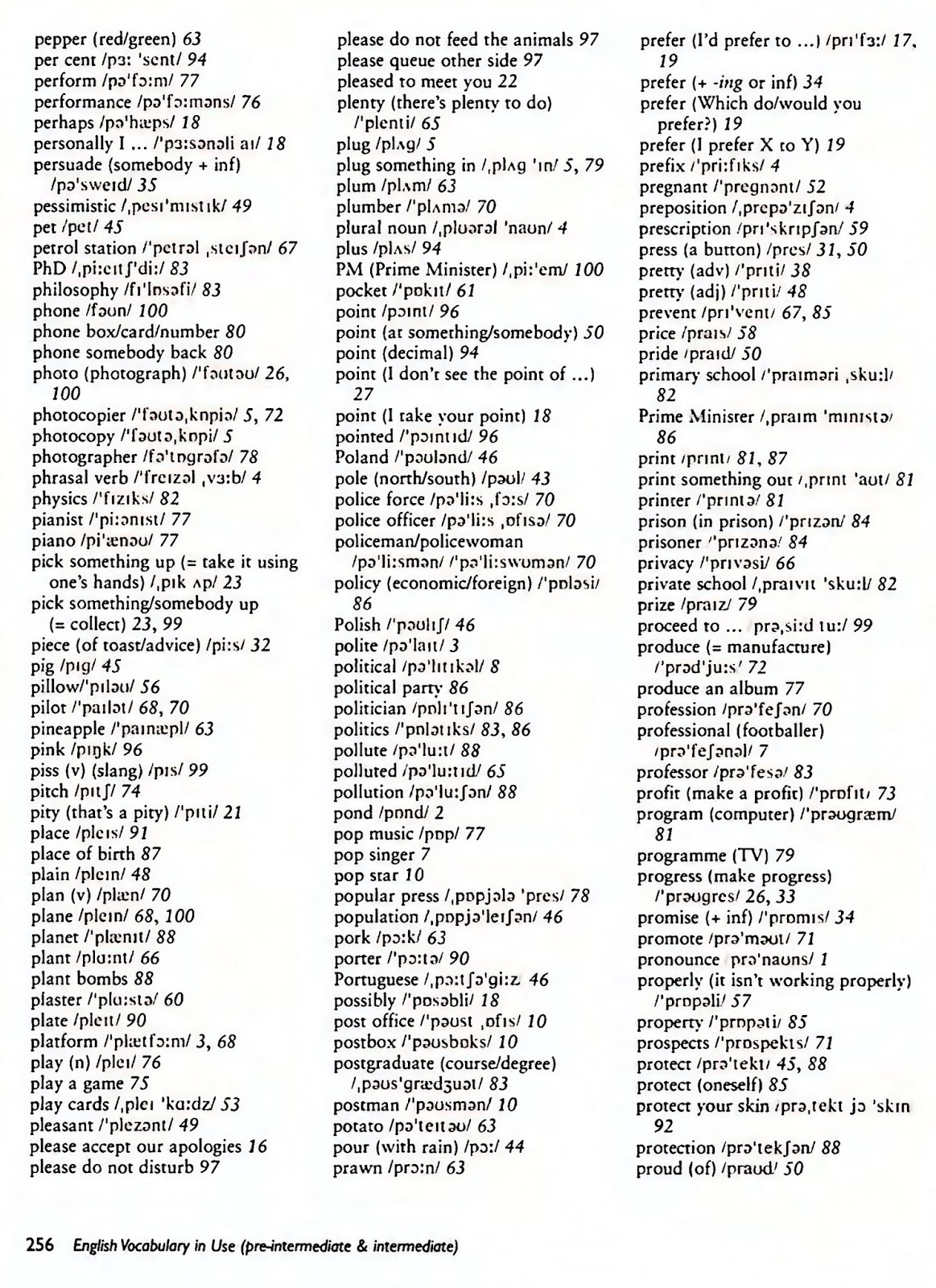 Phonetic, Pronunciation and Index - Vocabulary in Use Pre Inter
