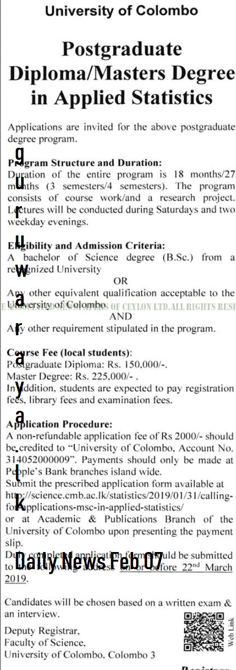 Postgraduate Diploma in Applied Statistics - University of Colombo ...