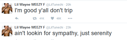 Rapper Lil Wayne re-assures fans he's OK after posting 'suicidal' tweet
