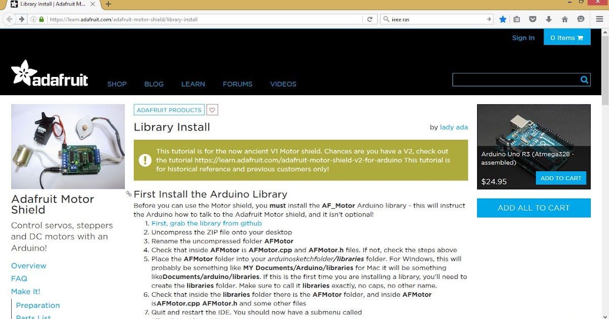 Carton Geek: Libreria Arduino para motor shield V1