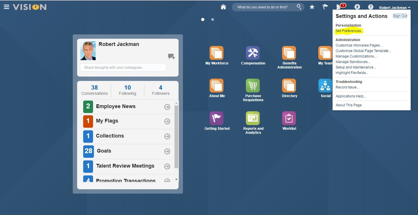 Oracle Apps A Technician S View Setting Up User Preferences In Oracle Fusion Application