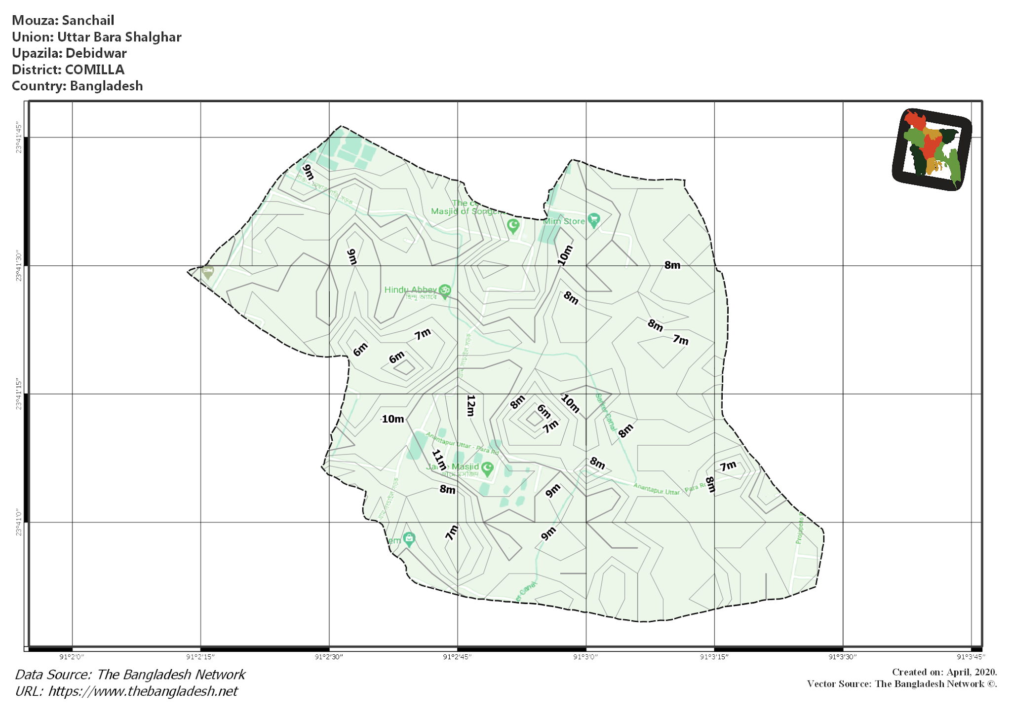 Map of Sanchail Mouza, Debidwar, Comilla