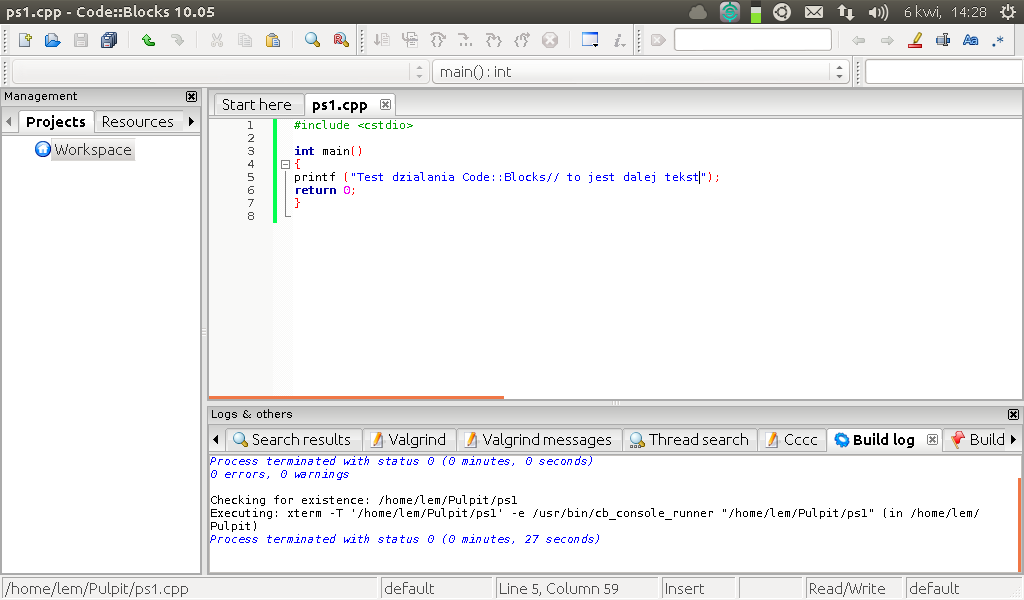 Tandem Windows-Ubuntu: Programowanie w Ubuntu: C++ i Code::Blocks