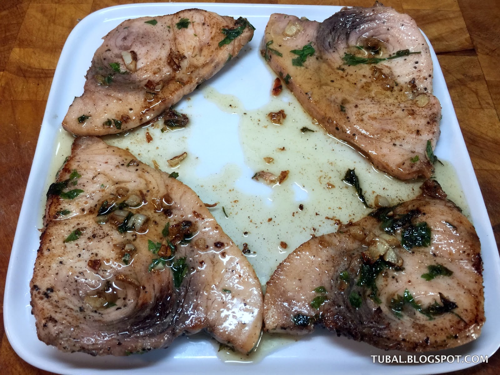 TUBAL: FILETES DE PEZ ESPADA ASALMONADO AL AJILLO