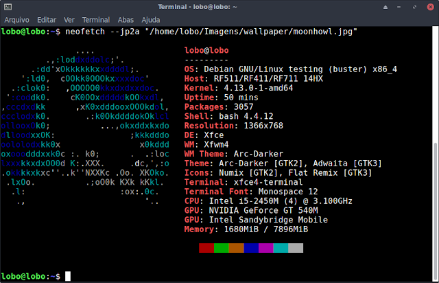 Informações do sistema com neofetch, para Debian, Ubuntu e derivados.