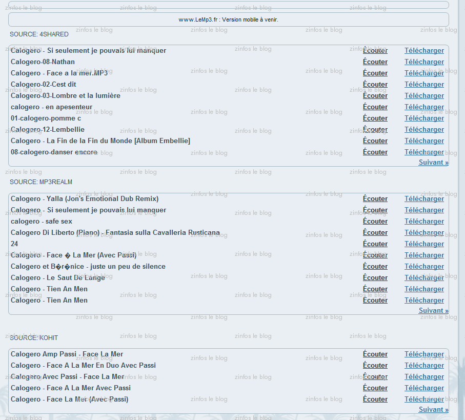 Le MP3 moteur de recherche multiple - ZinfosWeb