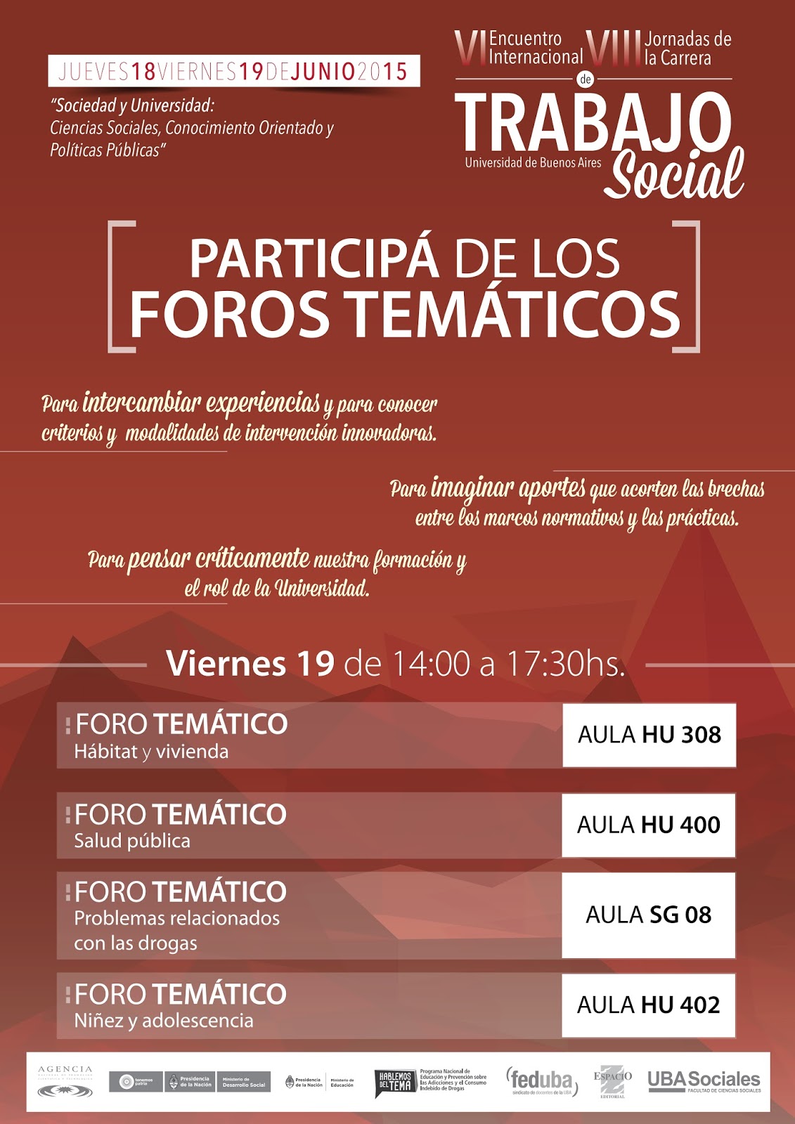 VI Encuentro - VIII Jornadas de Trabajo Social: Foros Temáticos