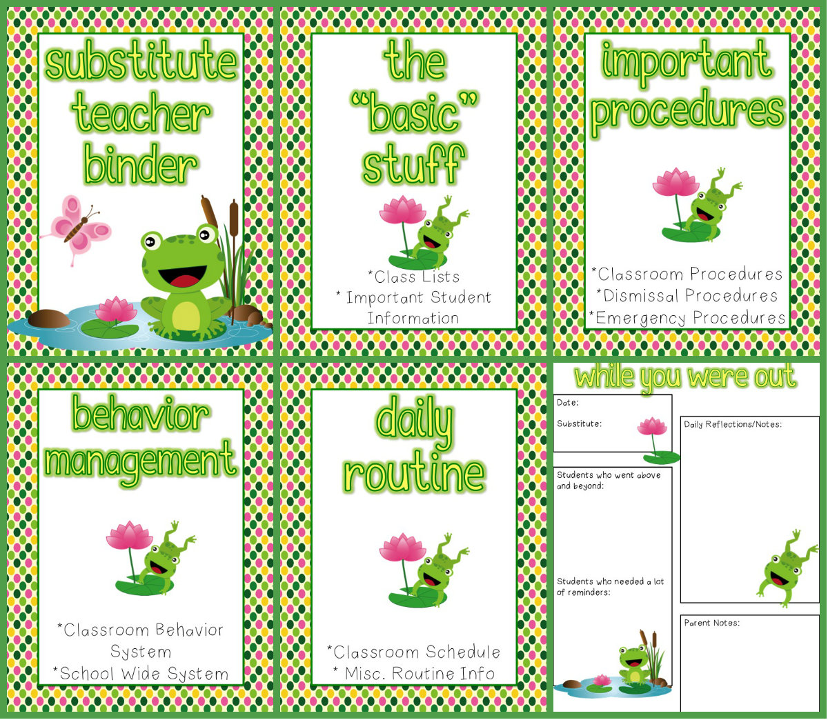Teaching: New Substitute Binder Themes!